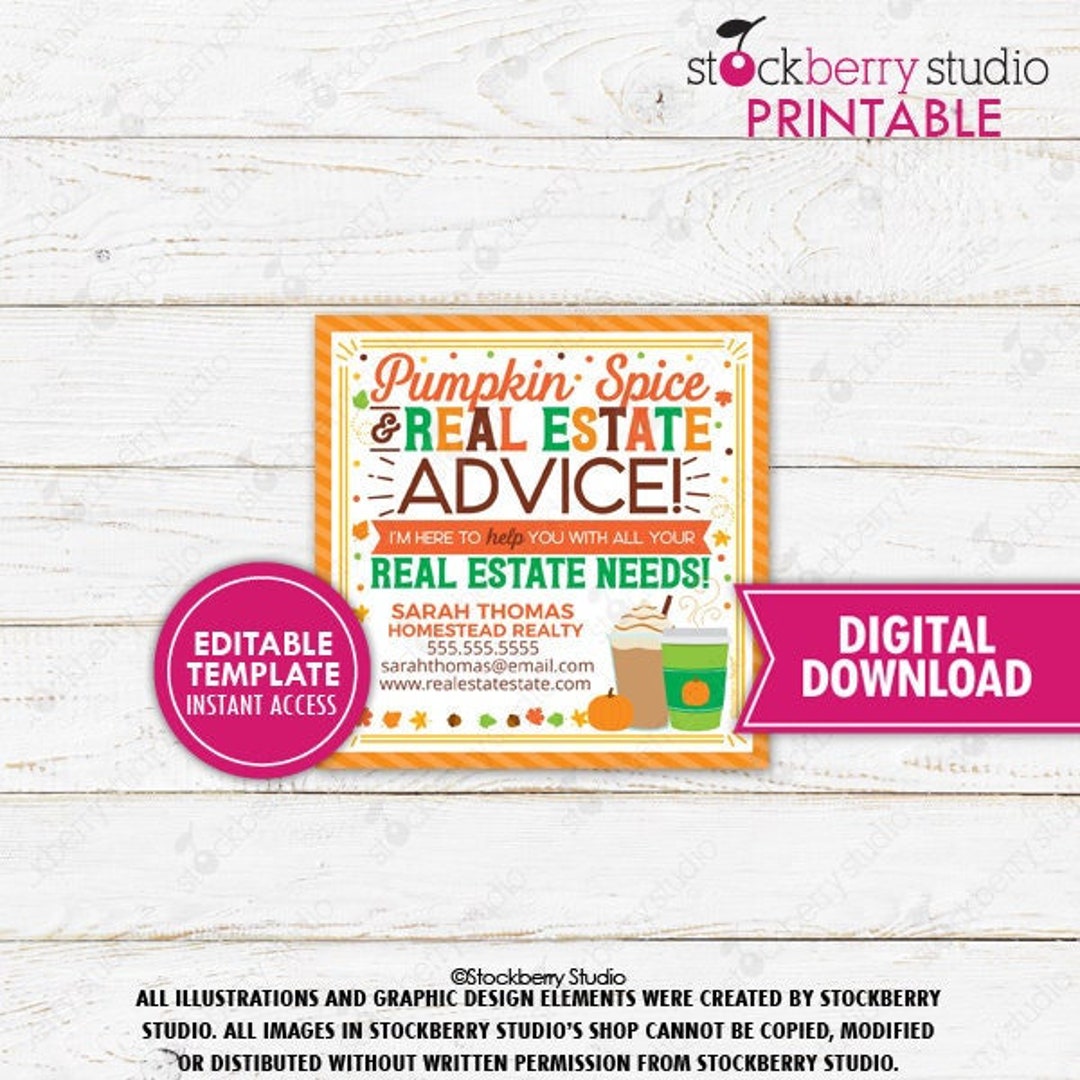 Fall Realtor Gift Tag Real Estate Advice Autumn Pumpkin Spice Coffee ...