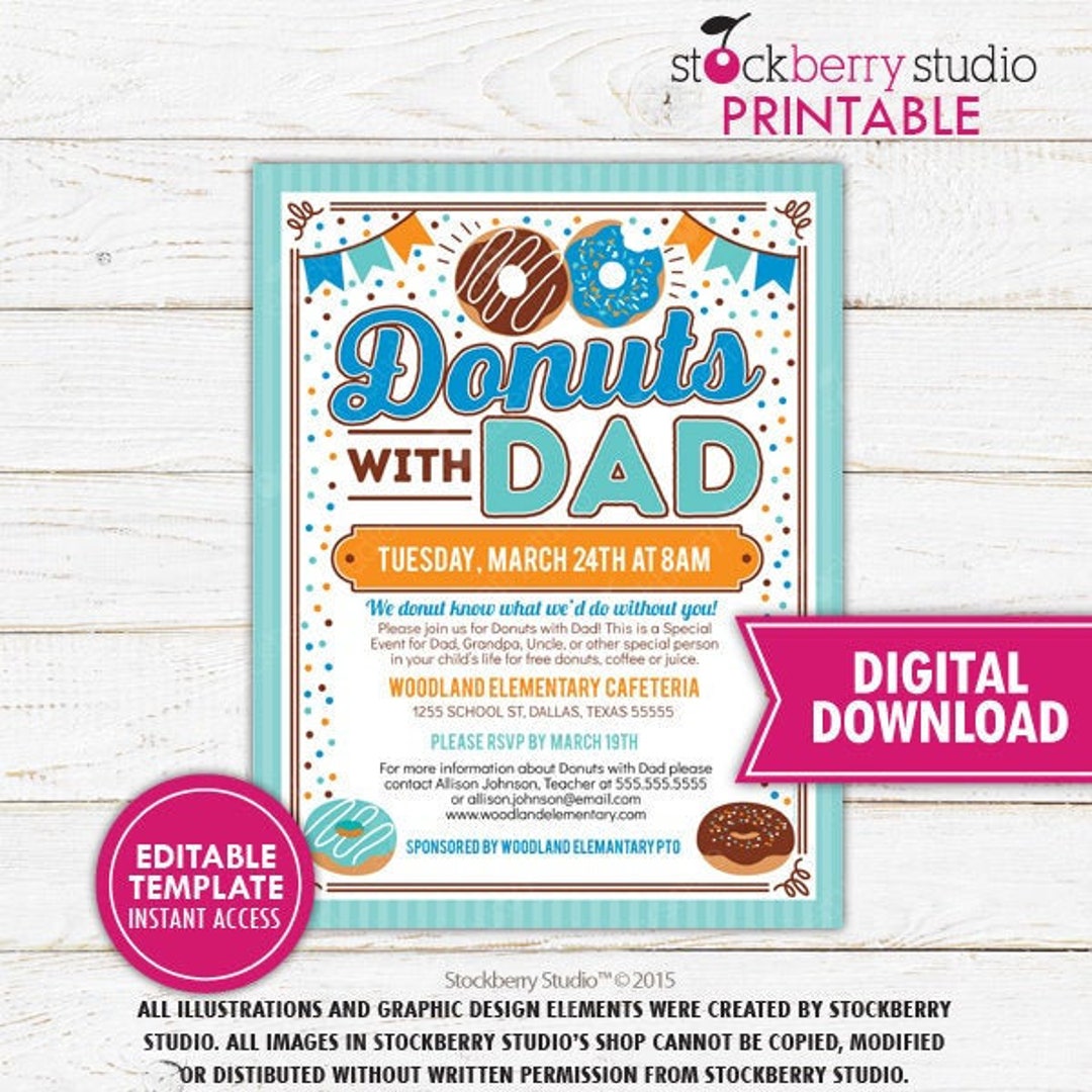 Donuts With Dad Invitation PTA School Event Flyer Father's Day PTO ...