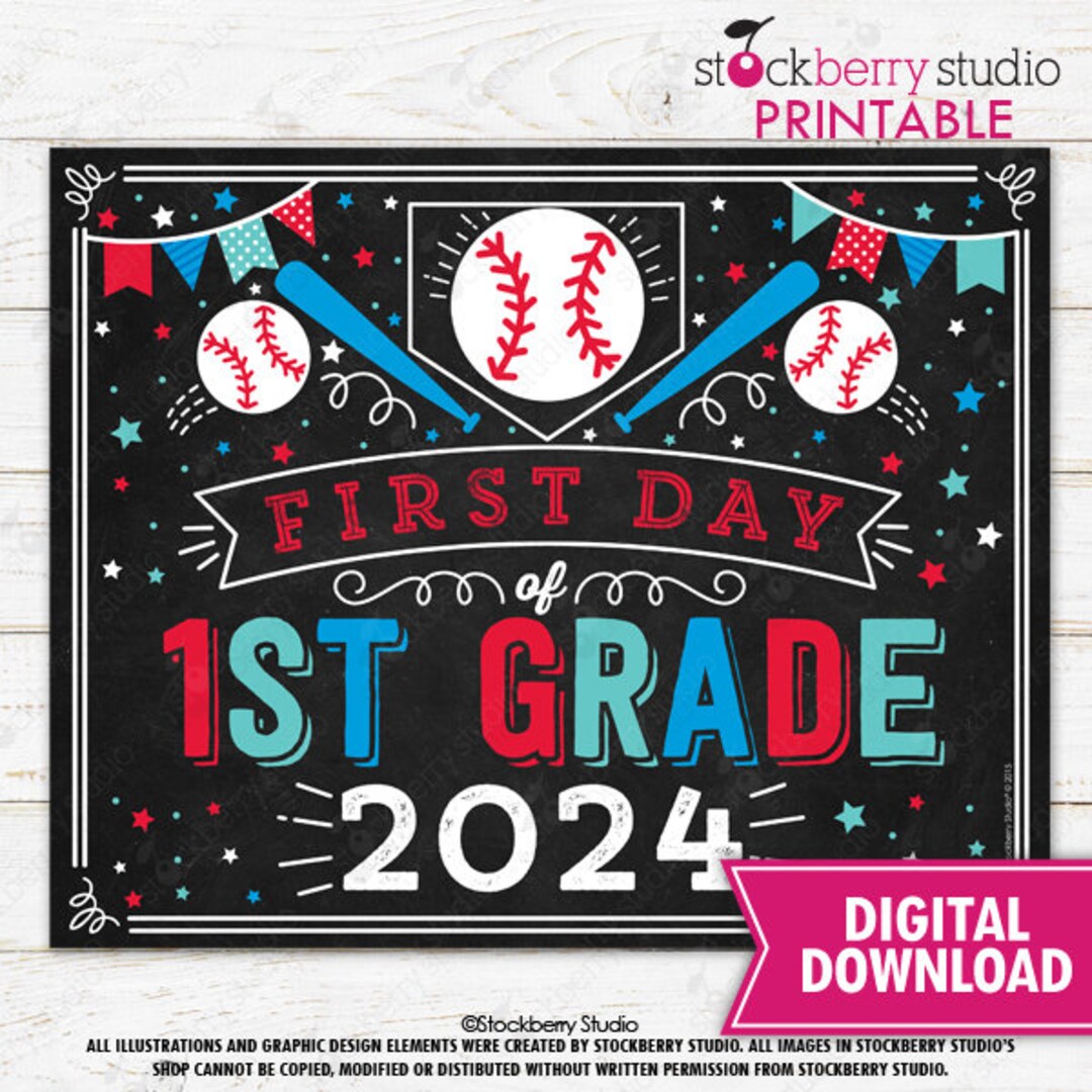 Baseball First Day of 1st Grade Sign Boy 1st Day of School Sports Back ...
