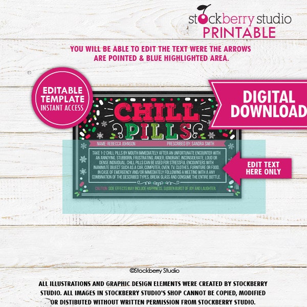 Chill Pill Label Printable Holiday Prescription Label Funny | Etsy
