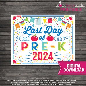 Last Day of Pre-k Instant Download Printable Sign Poster Last Day of ...