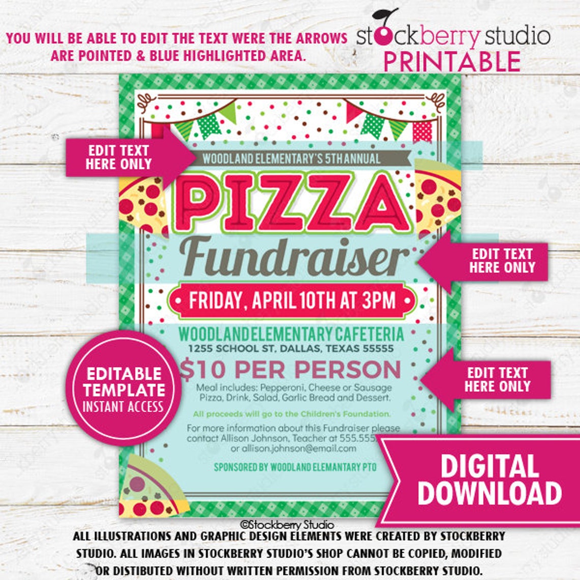 Pizza Fundraiser Flyer Printable Pizza Dinner Invite Template - Etsy