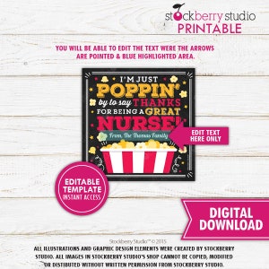 Nurse Popcorn Gift Tag Printable Nurse Appreciation Tags Frontline ...