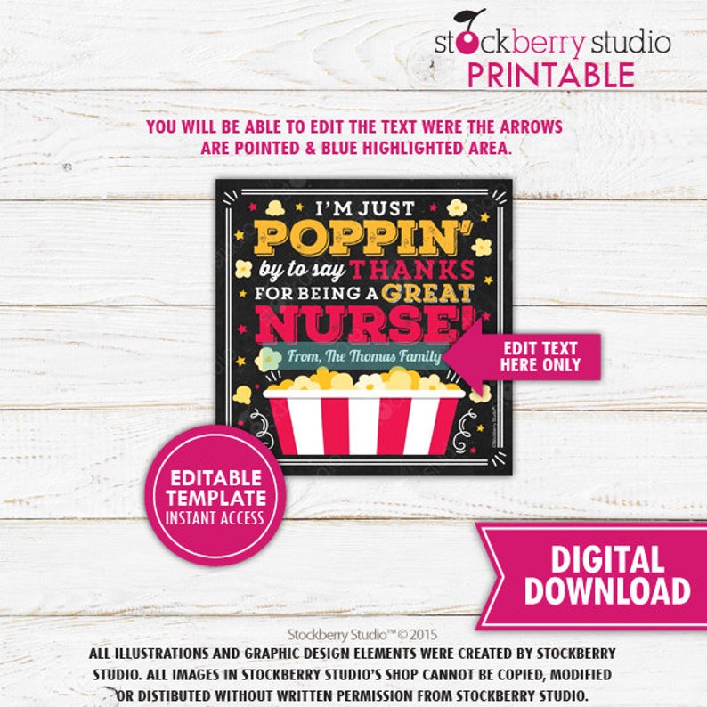 Nurse Popcorn Gift Tag Printable Nurse Appreciation Tags | Etsy