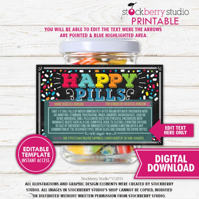 Happy Pill Label Printable Prescription Label Funny Office - Etsy