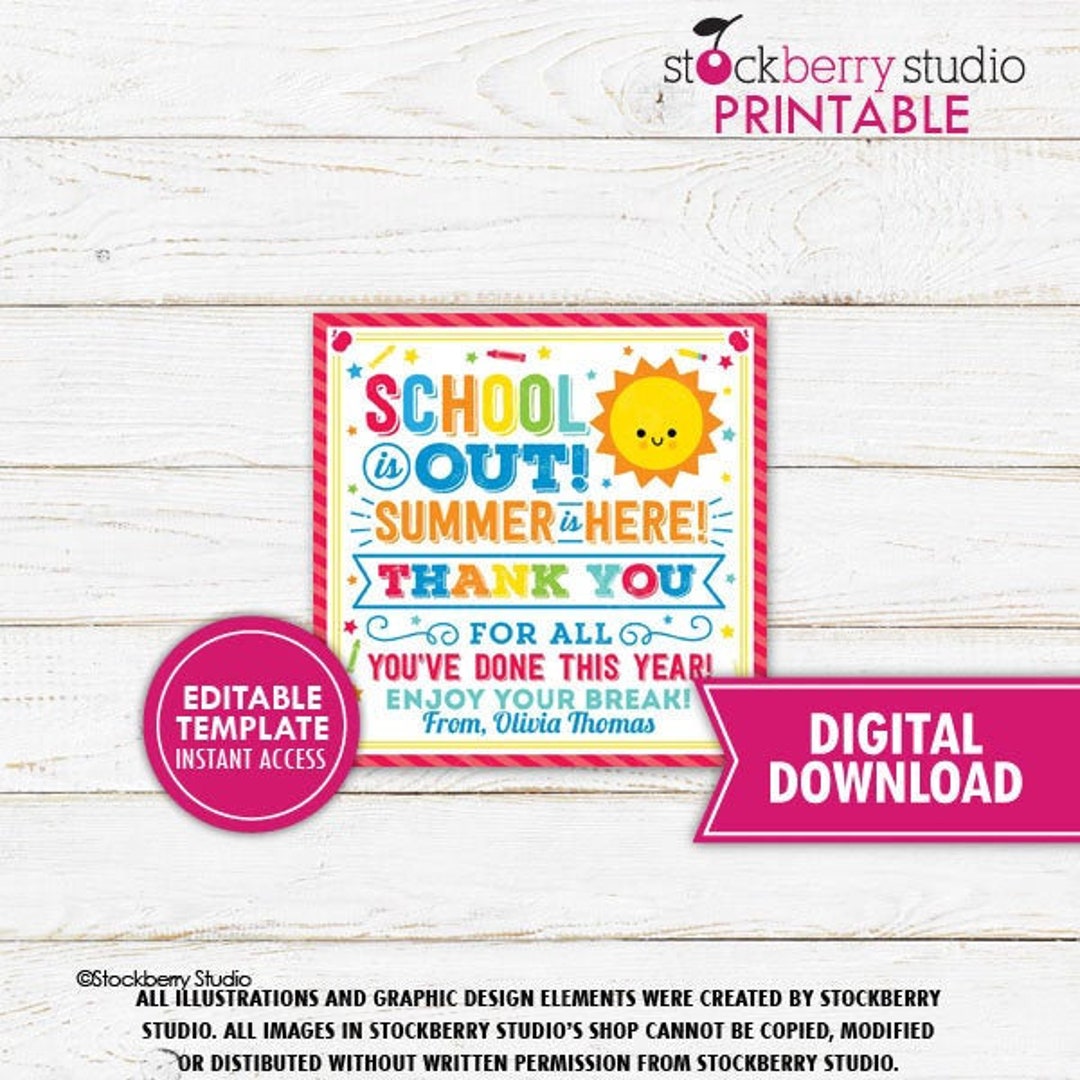 School is Out Summer is Here Teacher Gift Tag Teacher Appreciation End ...