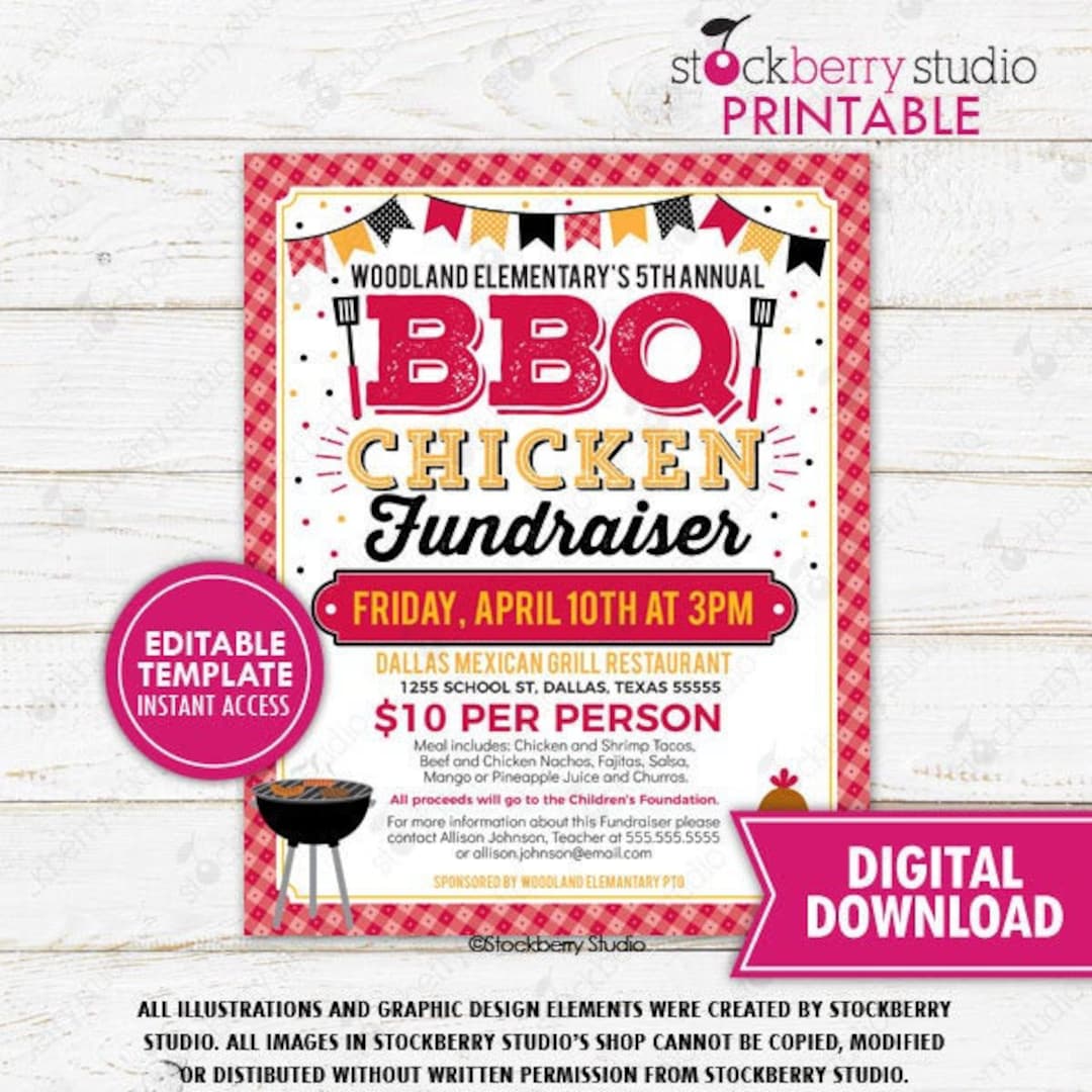 BBQ Chicken Fundraiser Flyer Barbeque Cookout Event Invitation Company ...