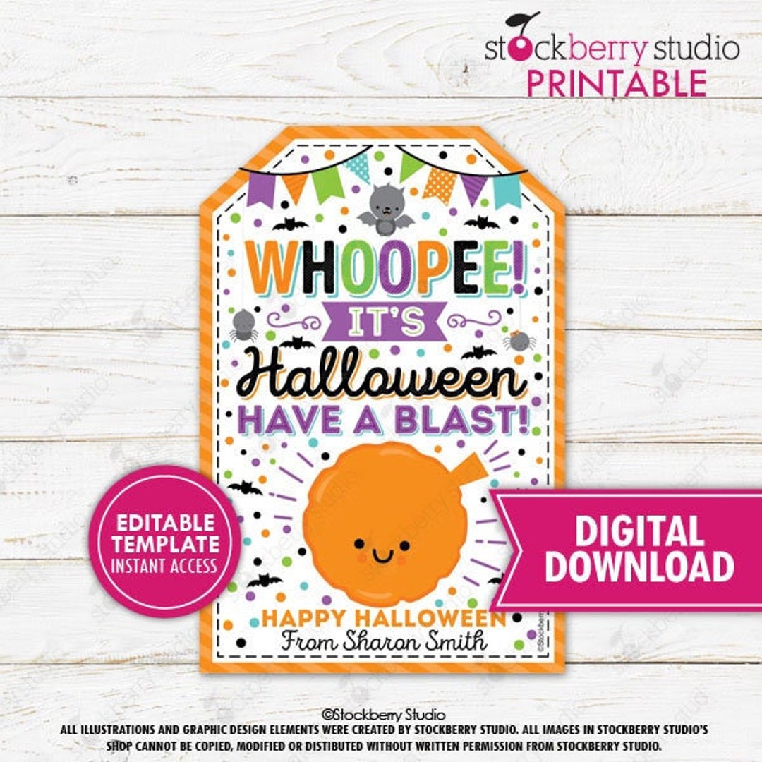 Whoopee Cushion Halloween Gift Tag Printable It's Halloween Whoopie Non ...