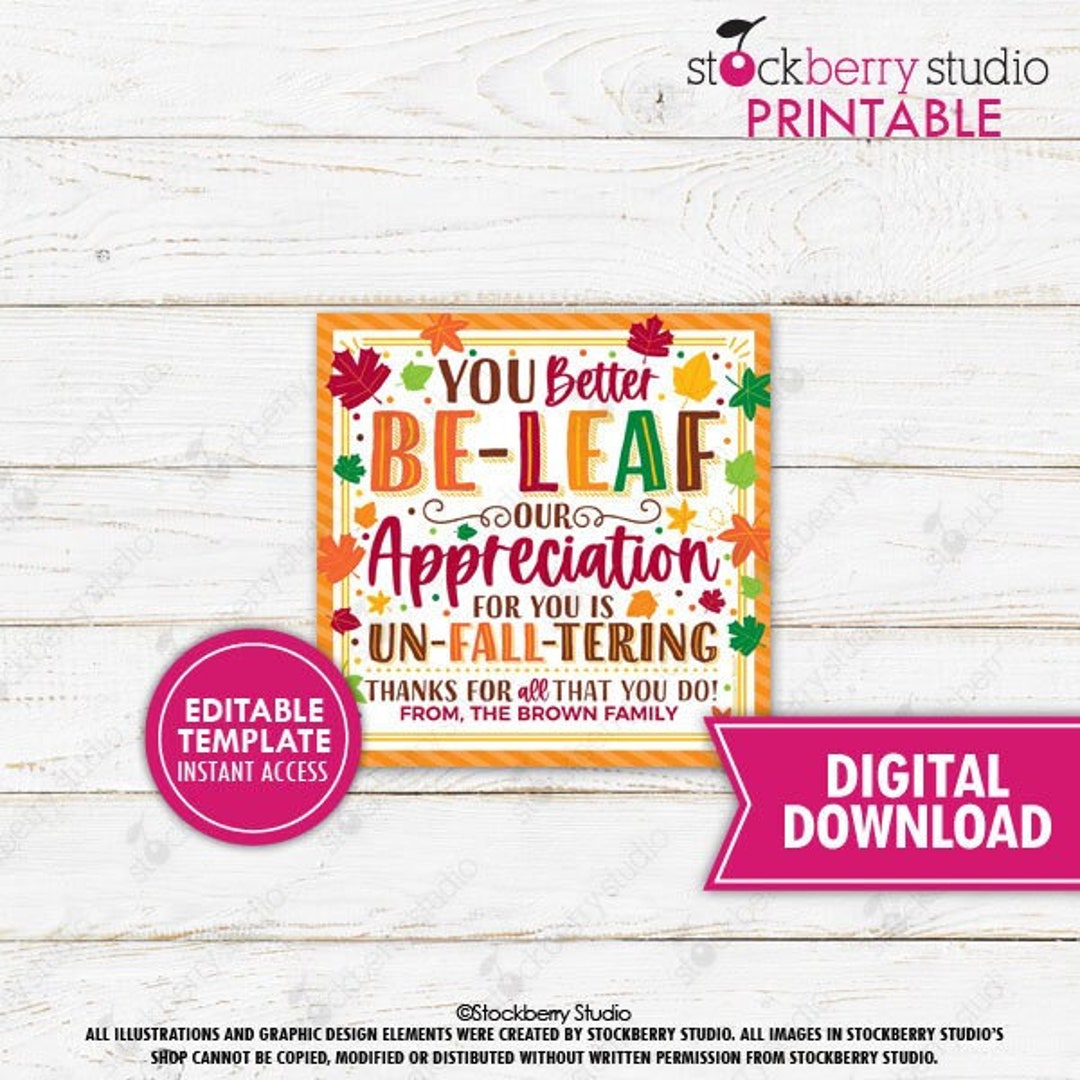 Fall Gift Tag Staff Teacher Nurse Appreciation Favors Thanksgiving ...