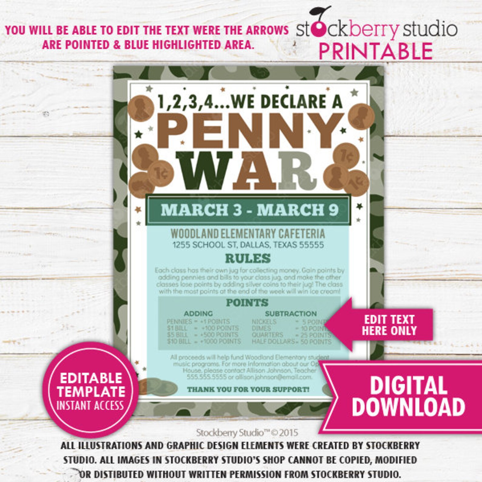 Penny War Flyer School Fundraiser PTO PTA Charity Benefit Church ...