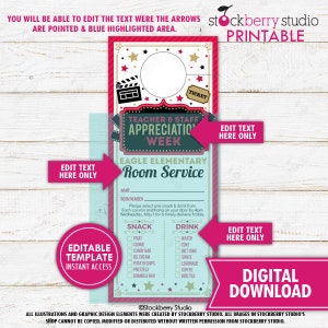 Hollywood VIP Room Service Door Hanger Printable Teacher Staff ...