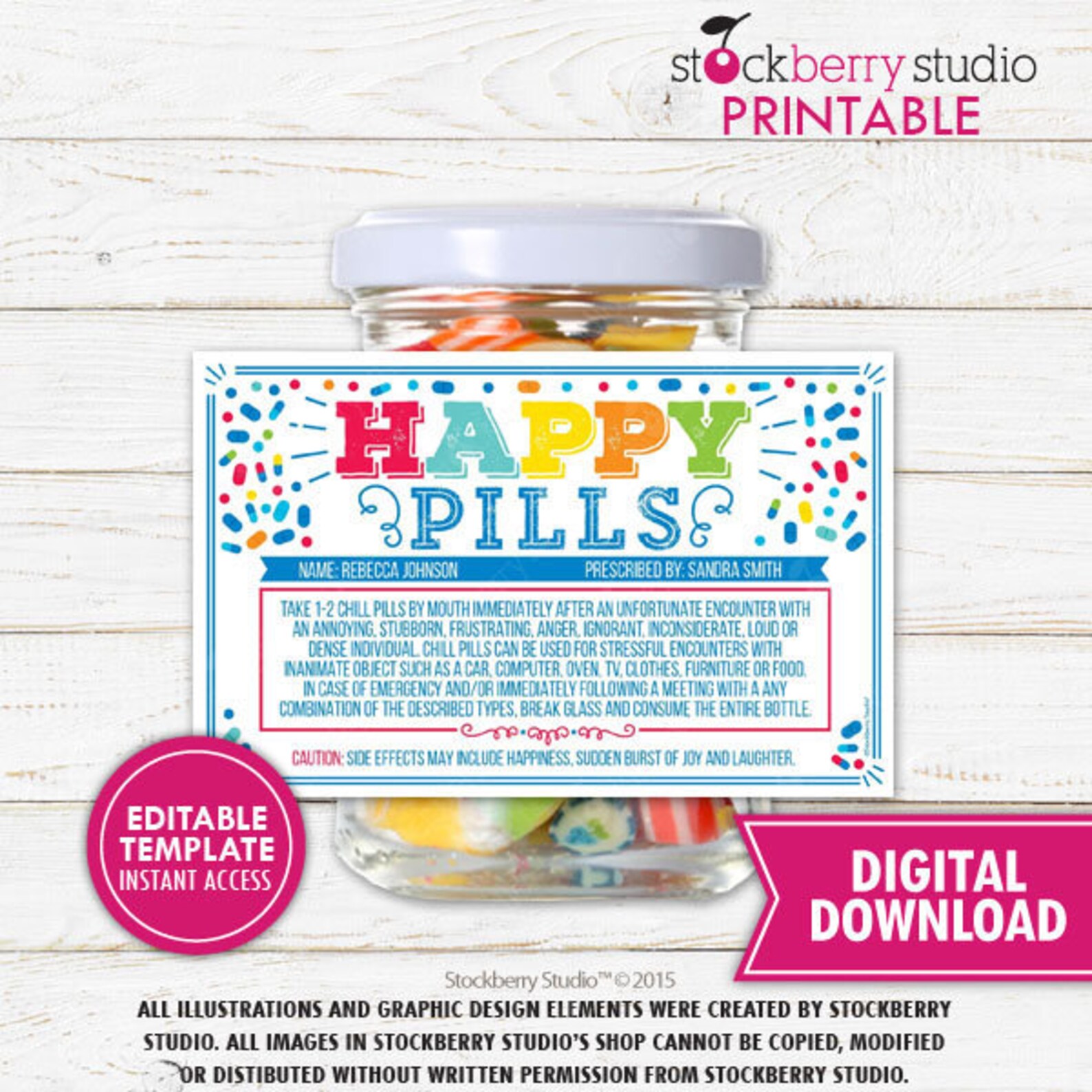 Happy Pill Label Printable Prescription Label Editable Funny - Etsy