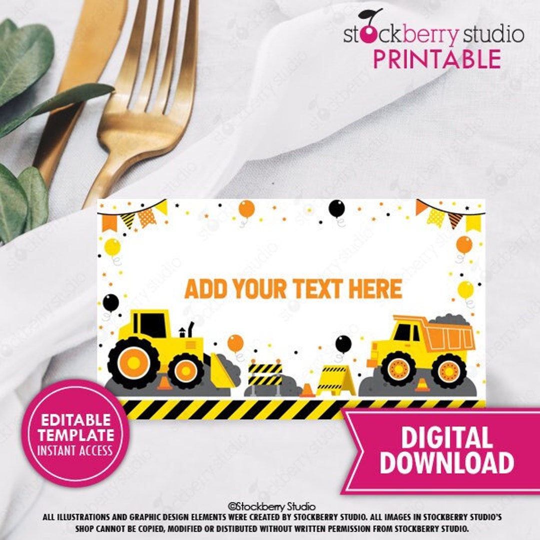 Construction Birthday Food Labels Printable Dump Truck Digger Excavator ...