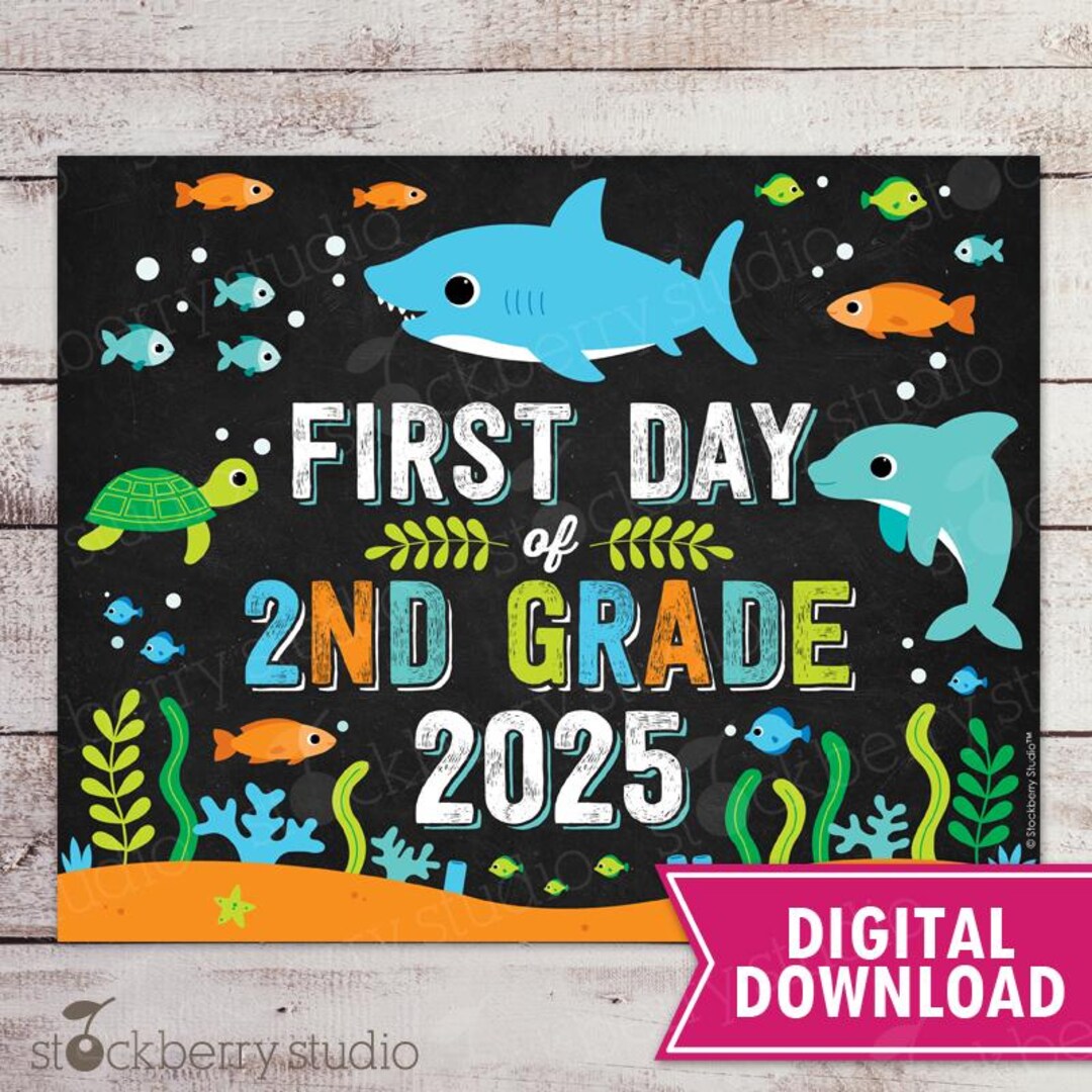 Shark First Day of 2nd Grade Sign Sea Ocean First Day of School ...