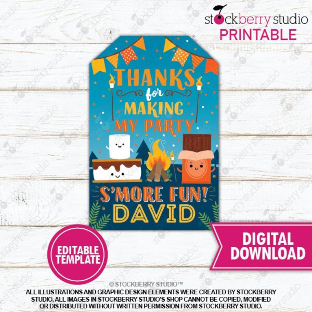 S'mores Birthday Gift Tag Printable S'more Thank You Bonfire Tag ...