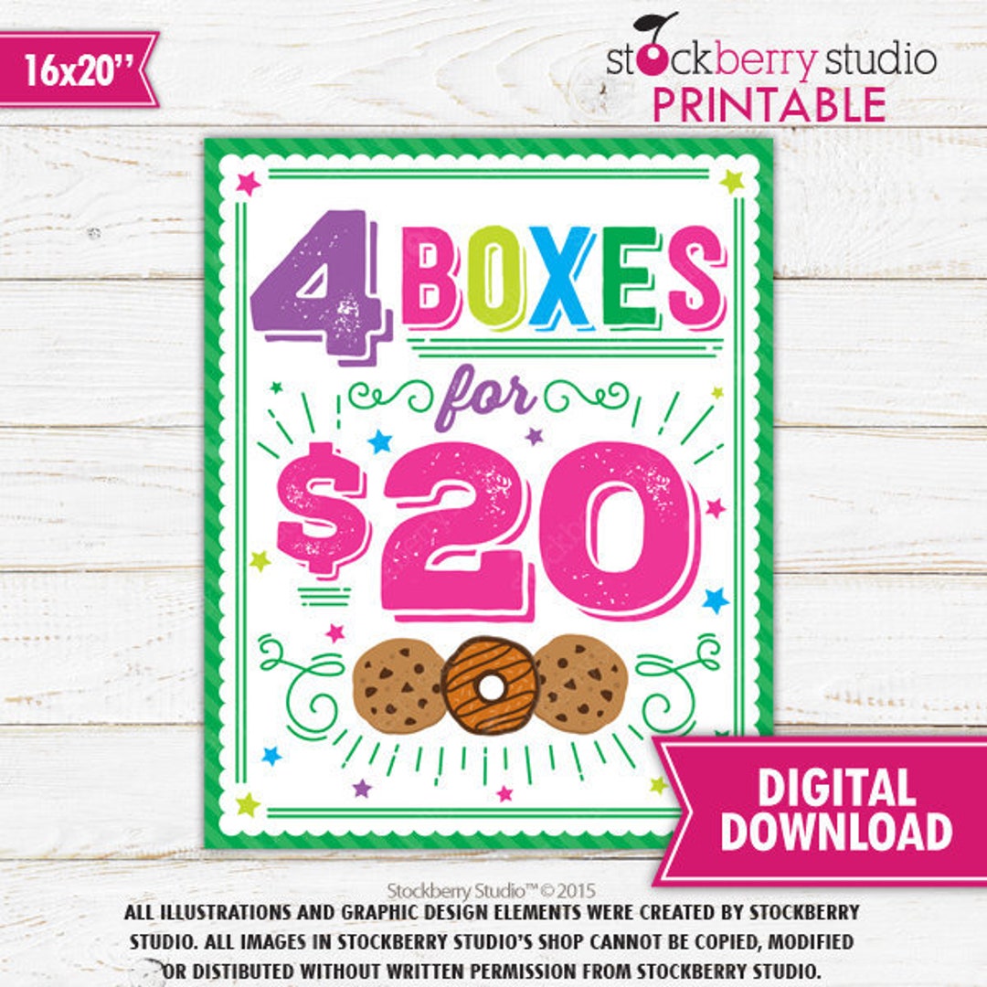 Cookie Booth Price Sign 4 for 20 Cookie Booth Sales Poster Cookie Booth ...