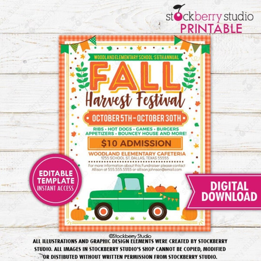 Fall Harvest Festival Fundraiser Flyer Printable Editable Halloween ...