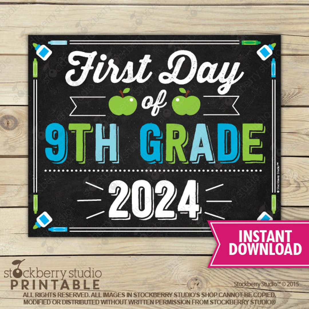 First Day of 9th Grade Sign Boy 1st Day of School Sign Printable First ...