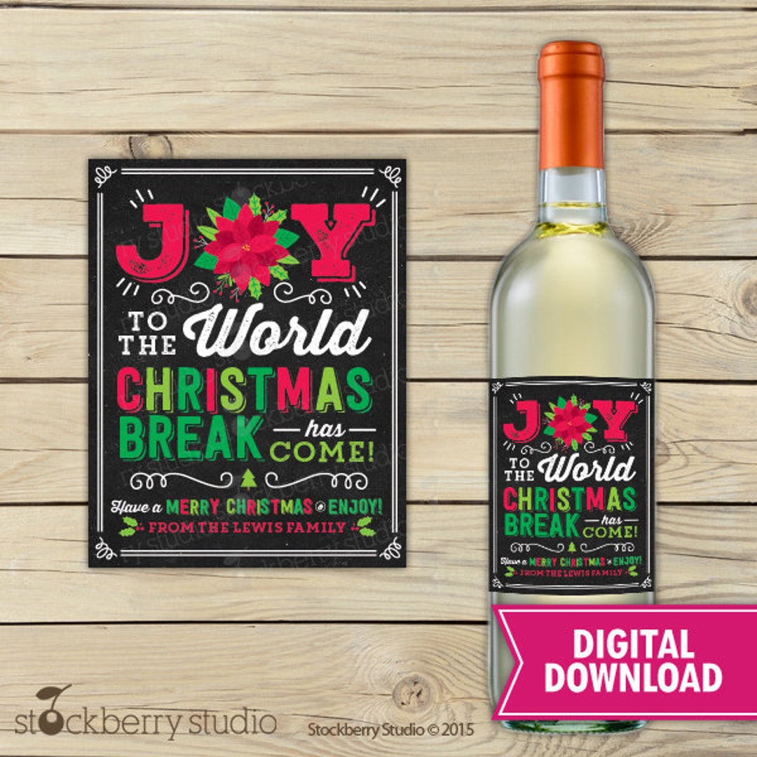 Teacher Christmas Wine Label Christmas Break Wine Label Funny Christmas ...