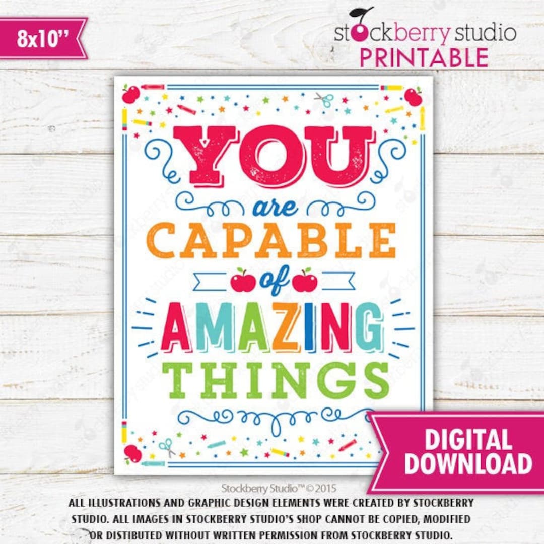 Kids Motivational Classroom Poster Guidance Counselor You Are Capable ...