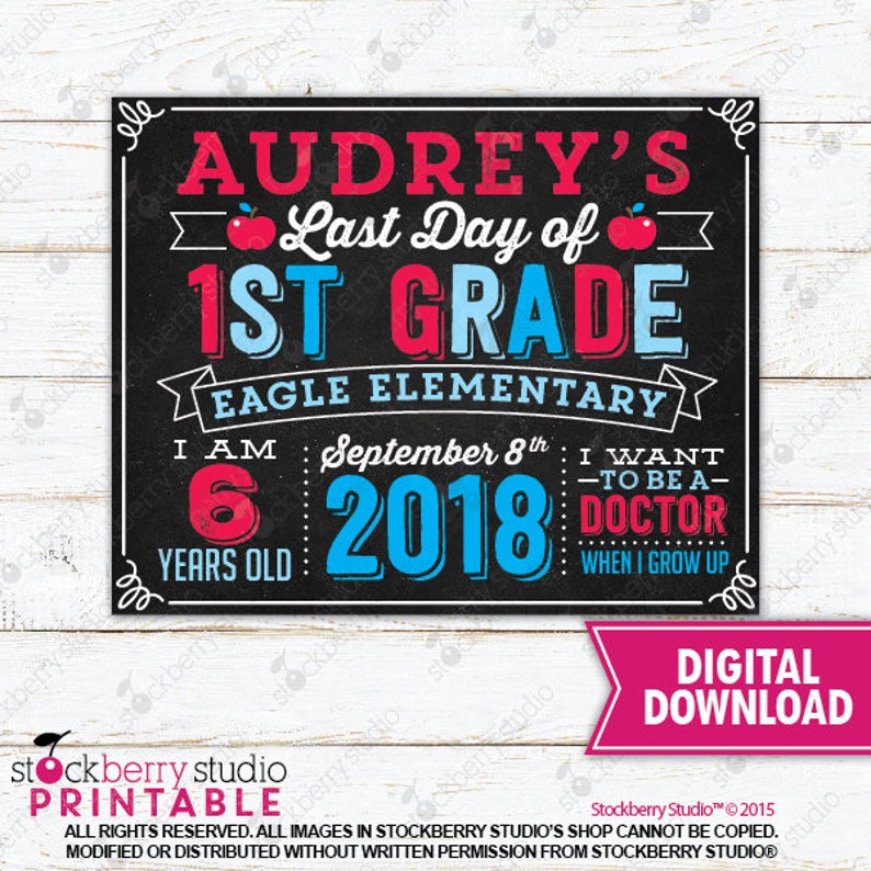 Last Day of 1st Grade Sign Printable Girl Last Day of 1st - Etsy