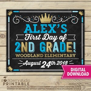 First Day of School Chalkboard Sign Printable Girl Princess 1st Day of ...