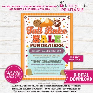 Fall Bake Sale Flyer Printable Fall Bakery Autumn Harvest Invitation ...