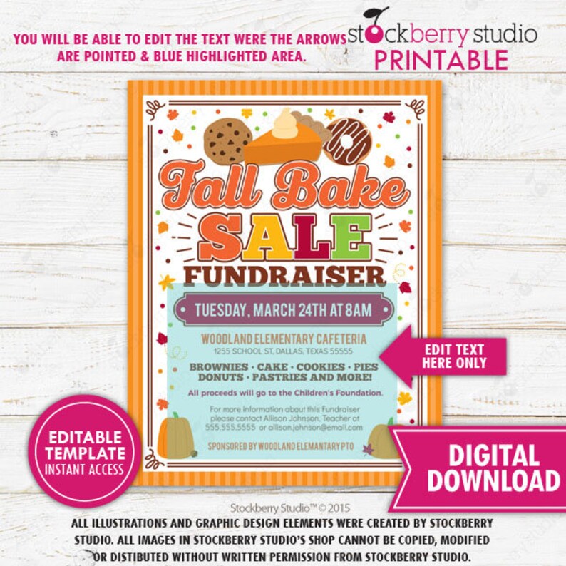 Fall Bake Sale Flyer Printable Fall Bakery Autumn Harvest | Etsy