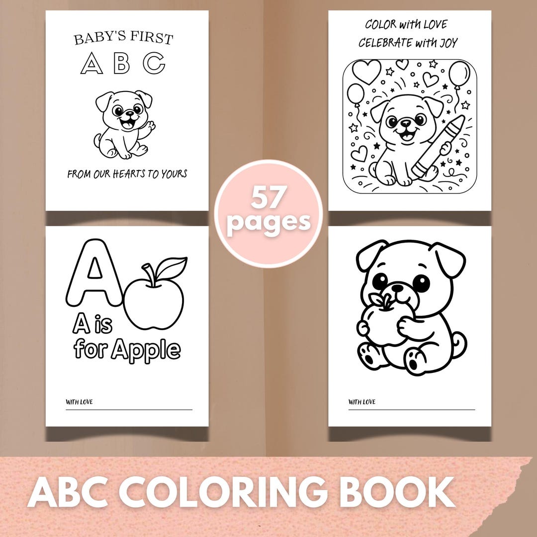 ABC Baby Shower Coloring Book | Baby's First ABC Book | Pug Theme ...