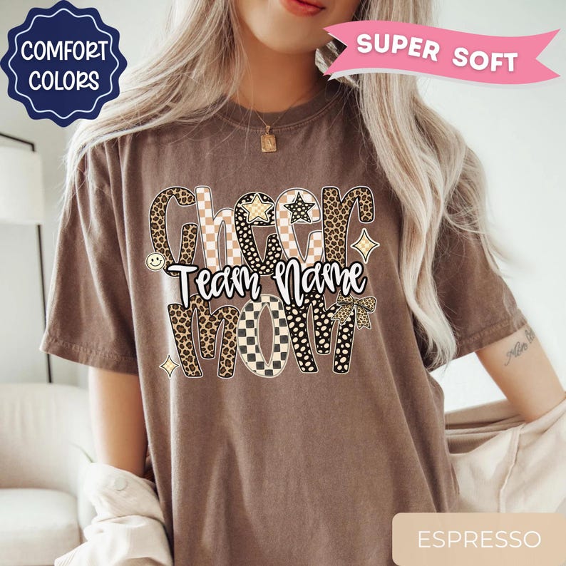 Cheer Mom Leopard Shirt, Custom Team Name Spirit Tee, Personalized ...
