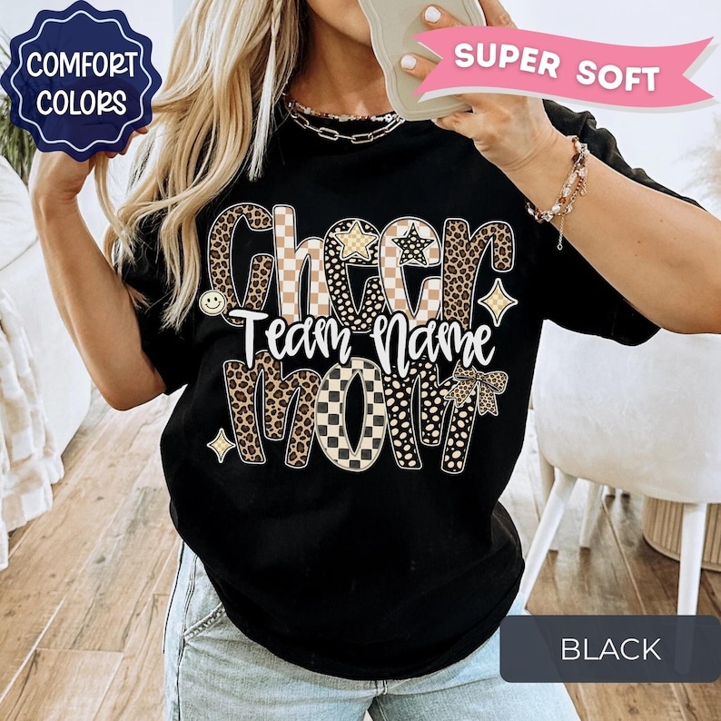 Cheer Mom Leopard Shirt, Custom Team Name Spirit Tee, Personalized ...