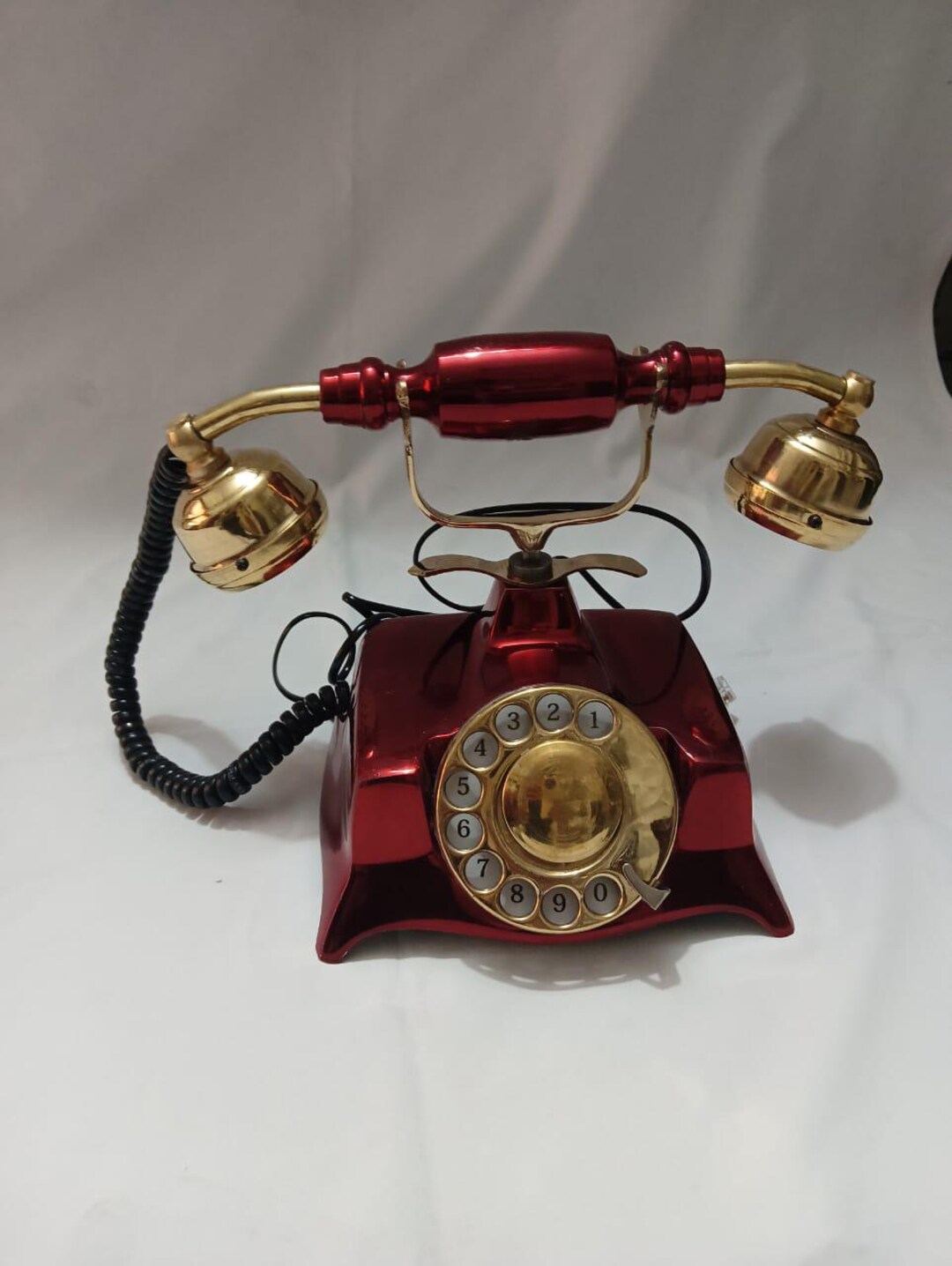 Vintage Style Red & Gold Rotary Dial Telephone – Retro Home Decor ...