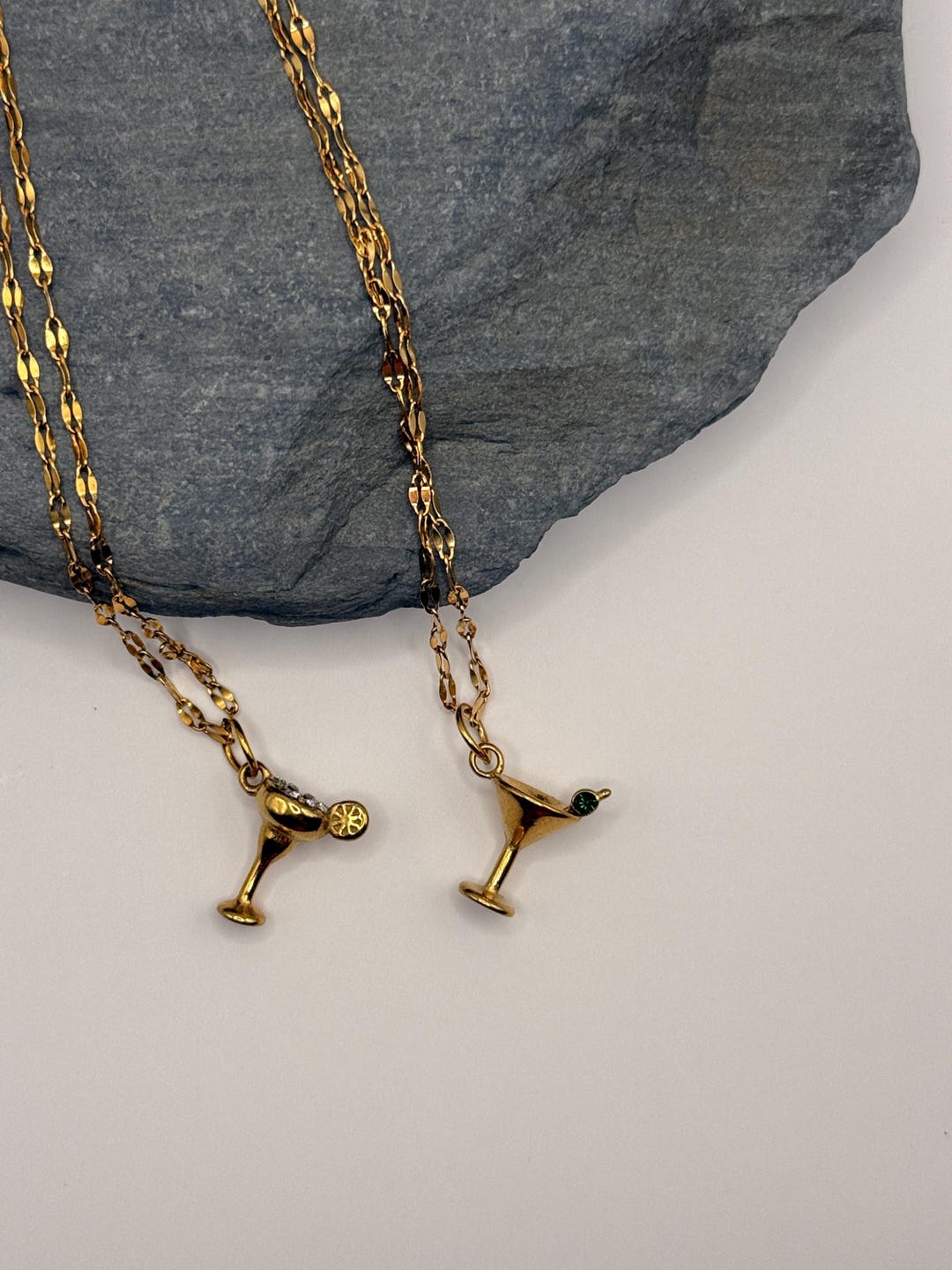Cocktail Charm Gold Chain Necklace - Martini and Margarita - Etsy