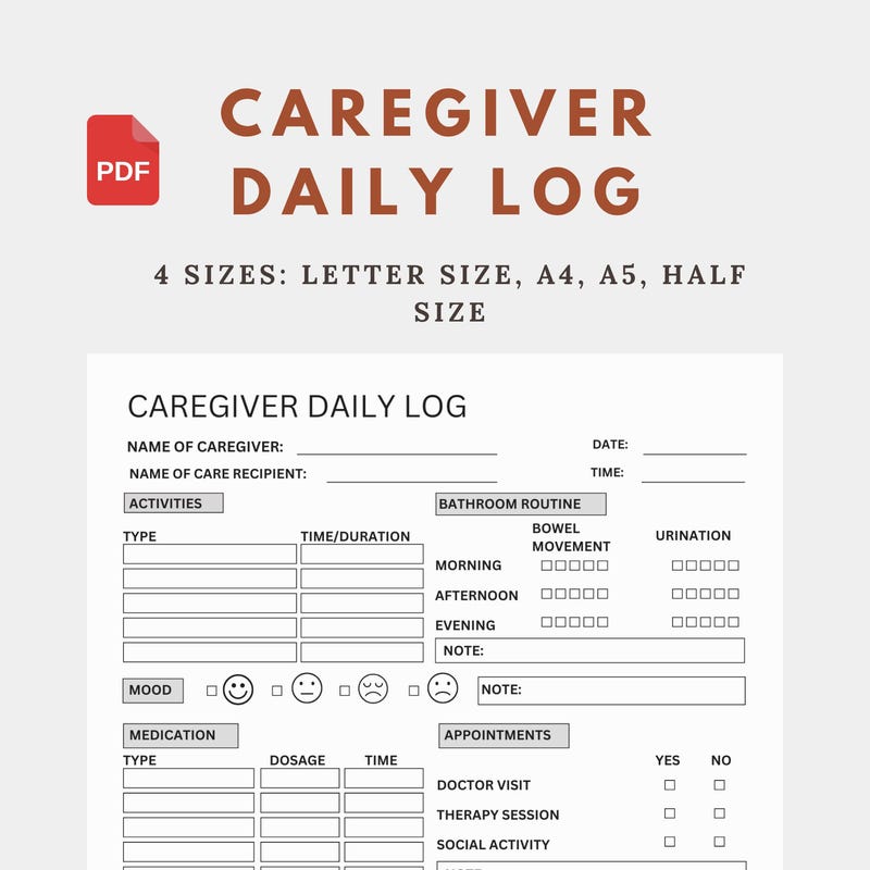 Caregiver Daily Log - Etsy