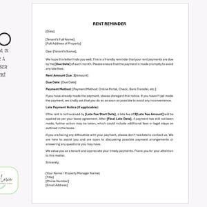 Editable Rent Reminder Letter Template: Landlord Payment Notice (word ...