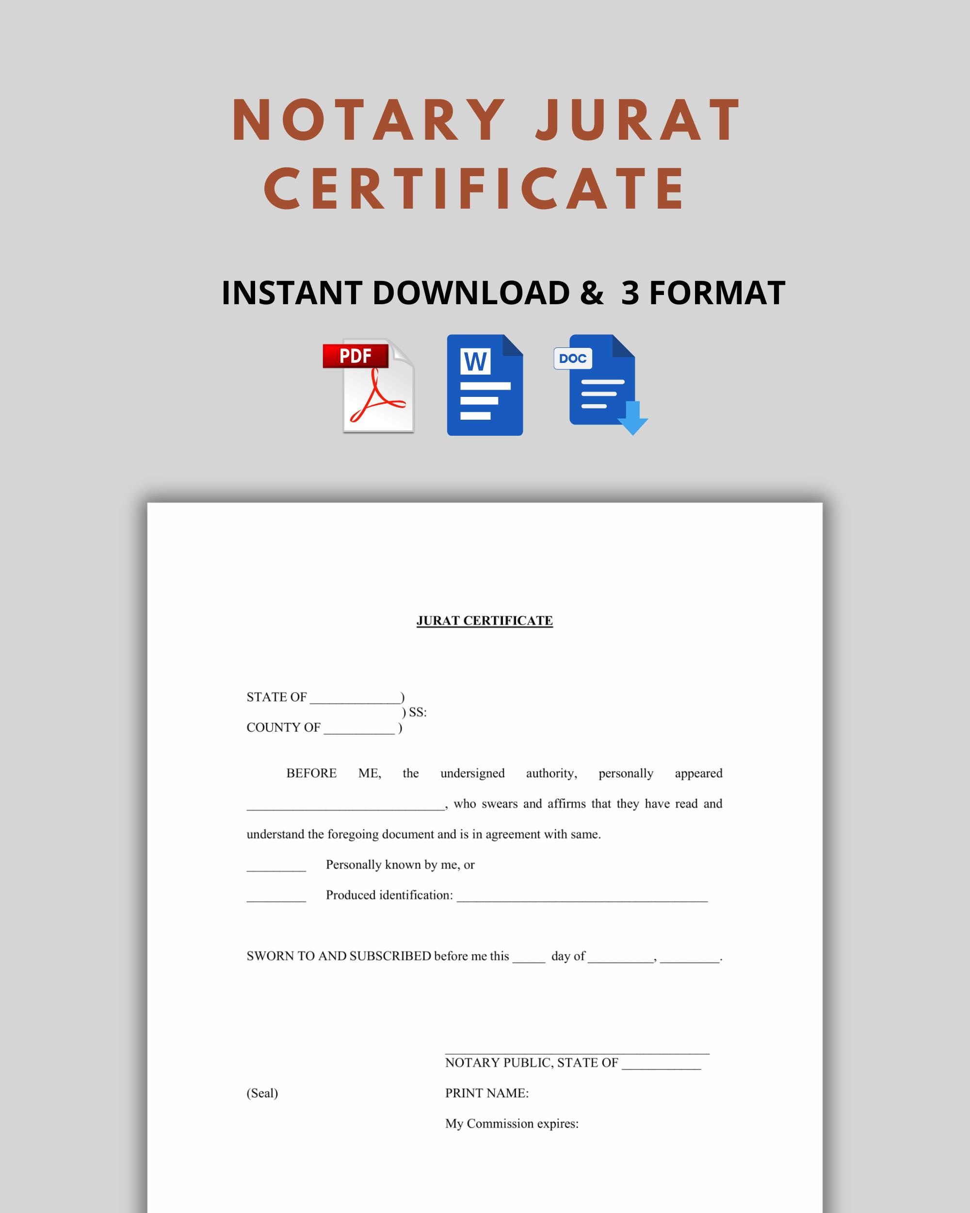 Editable Notary Jurat Form | Printable Jurat Certificate Template | PDF ...