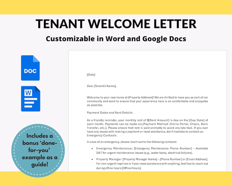 Editable Tenant Welcome Letter Template: Landlord Move-in Guide (word ...