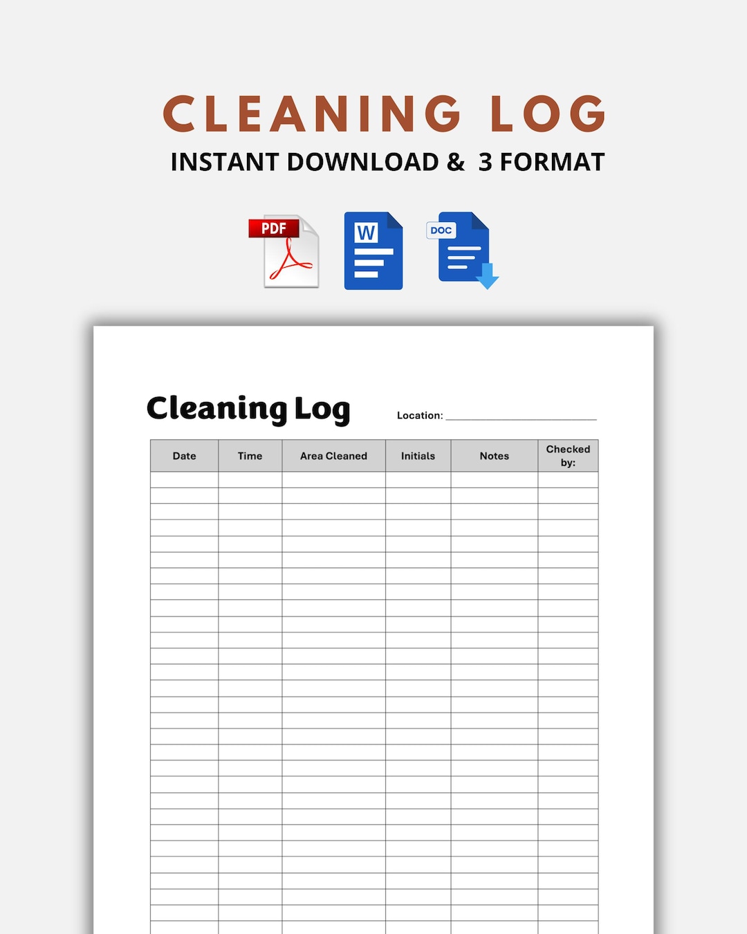 Cleaning Log Template, Editable in PDF, Word, & Google Docs, Printable ...