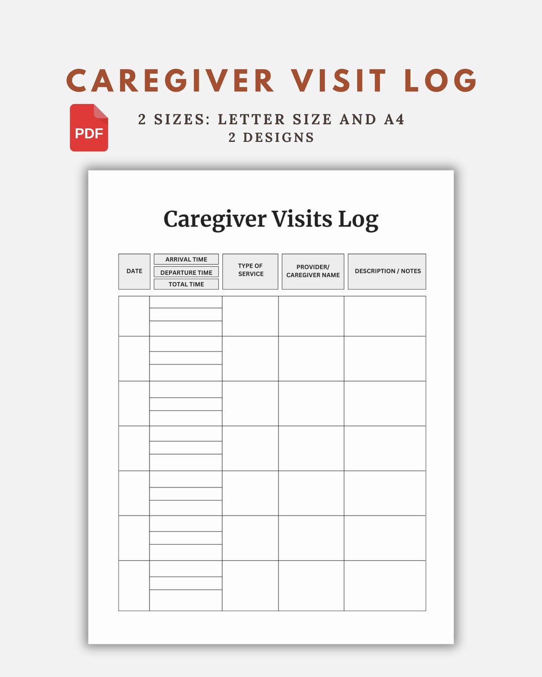 Caregiver Visit Log Printable, Daily Care Record, Senior and Dementia ...