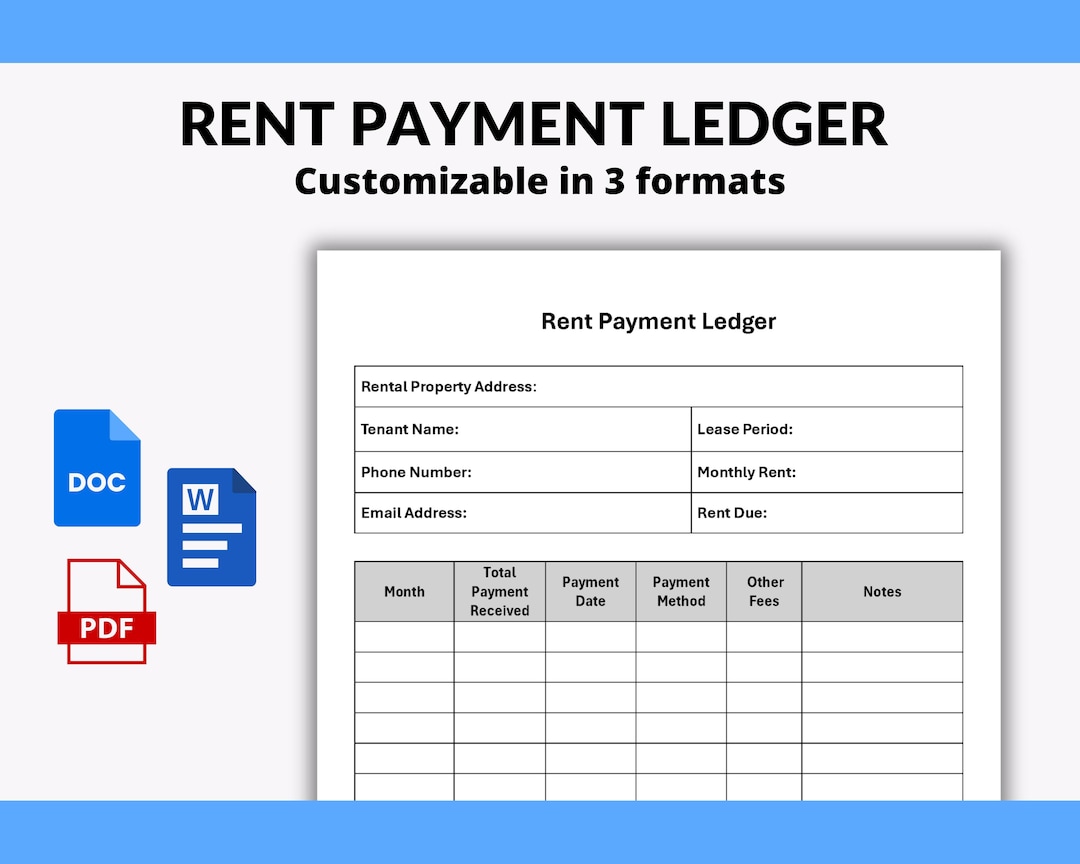 Printable Rent Payment Ledger: Landlord Tenant Tracker (PDF, Word ...