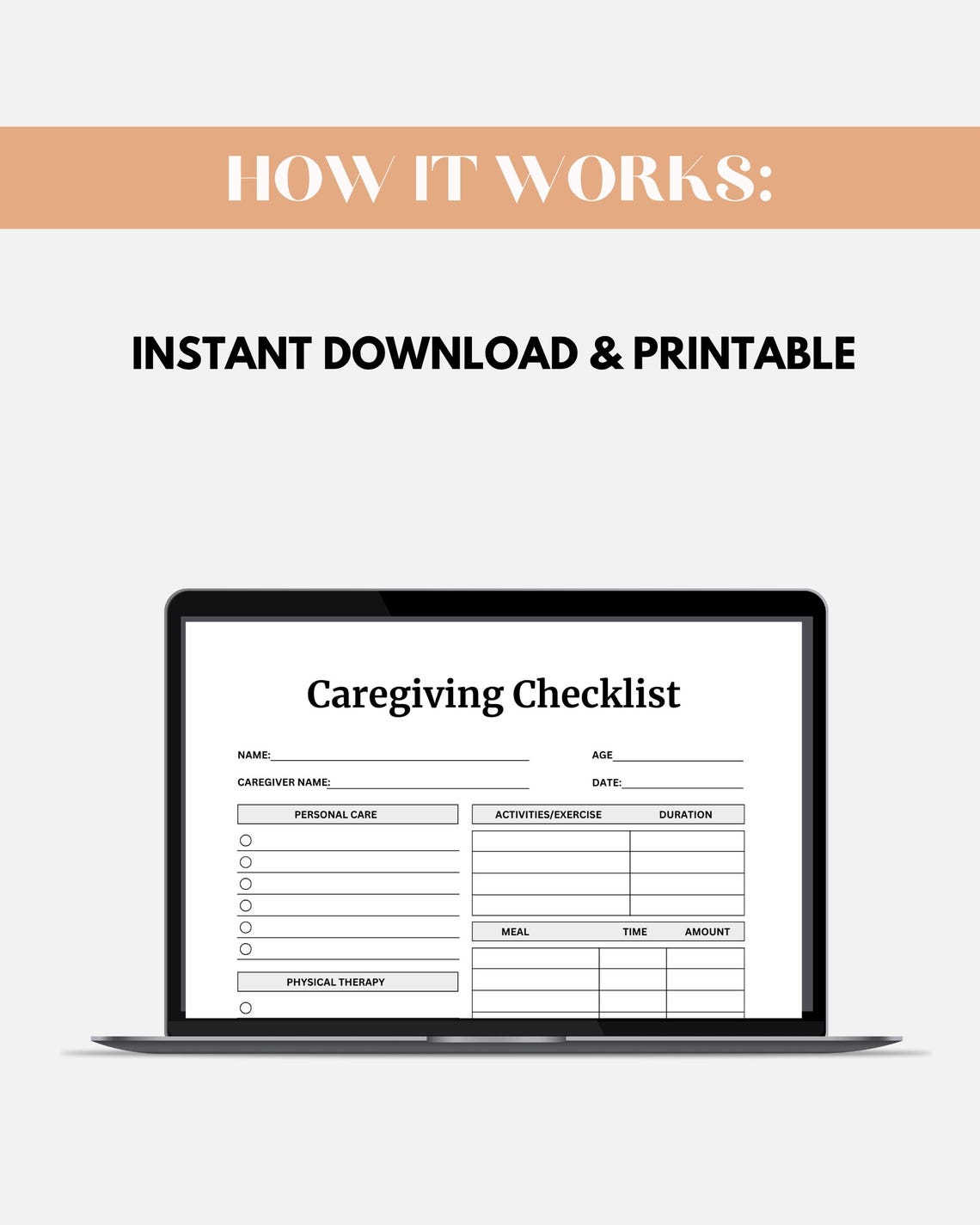 Printable Caregiver Checklist for Caregiver Daily Tasks, Daily ...