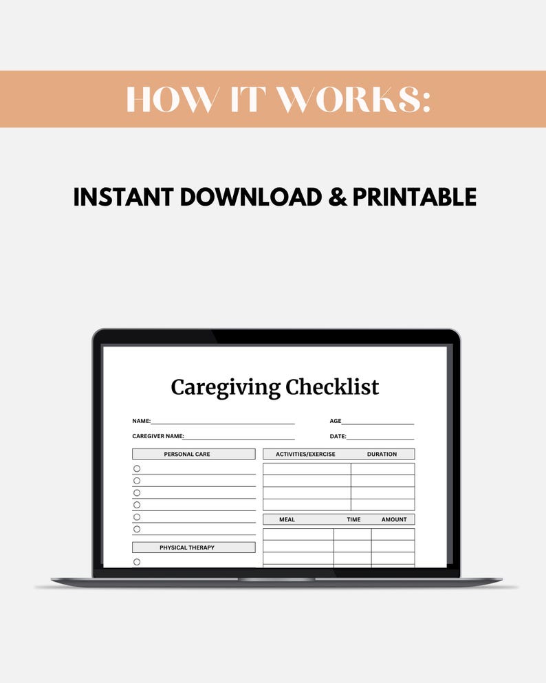 Printable Caregiver Checklist for Caregiver Daily Tasks, Daily ...