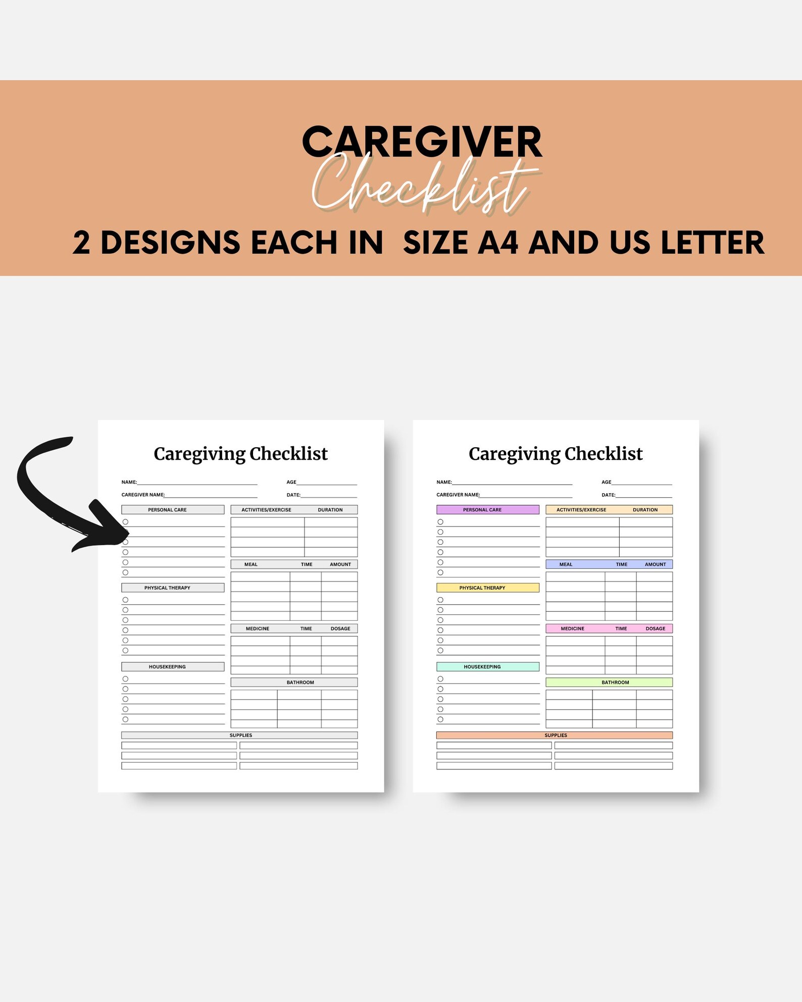 Printable Caregiver Checklist for Caregiver Daily Tasks, Daily ...