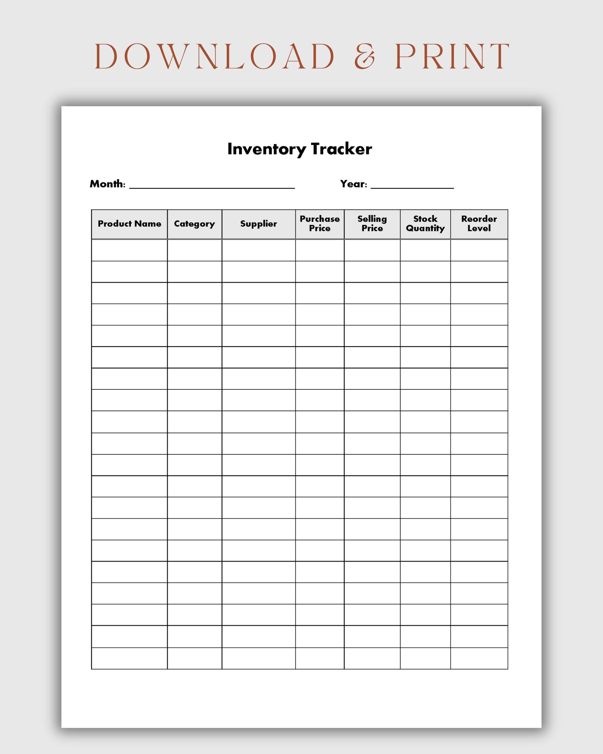 Simple Inventory Tracker Template: Printable & Fillable PDF (digital ...