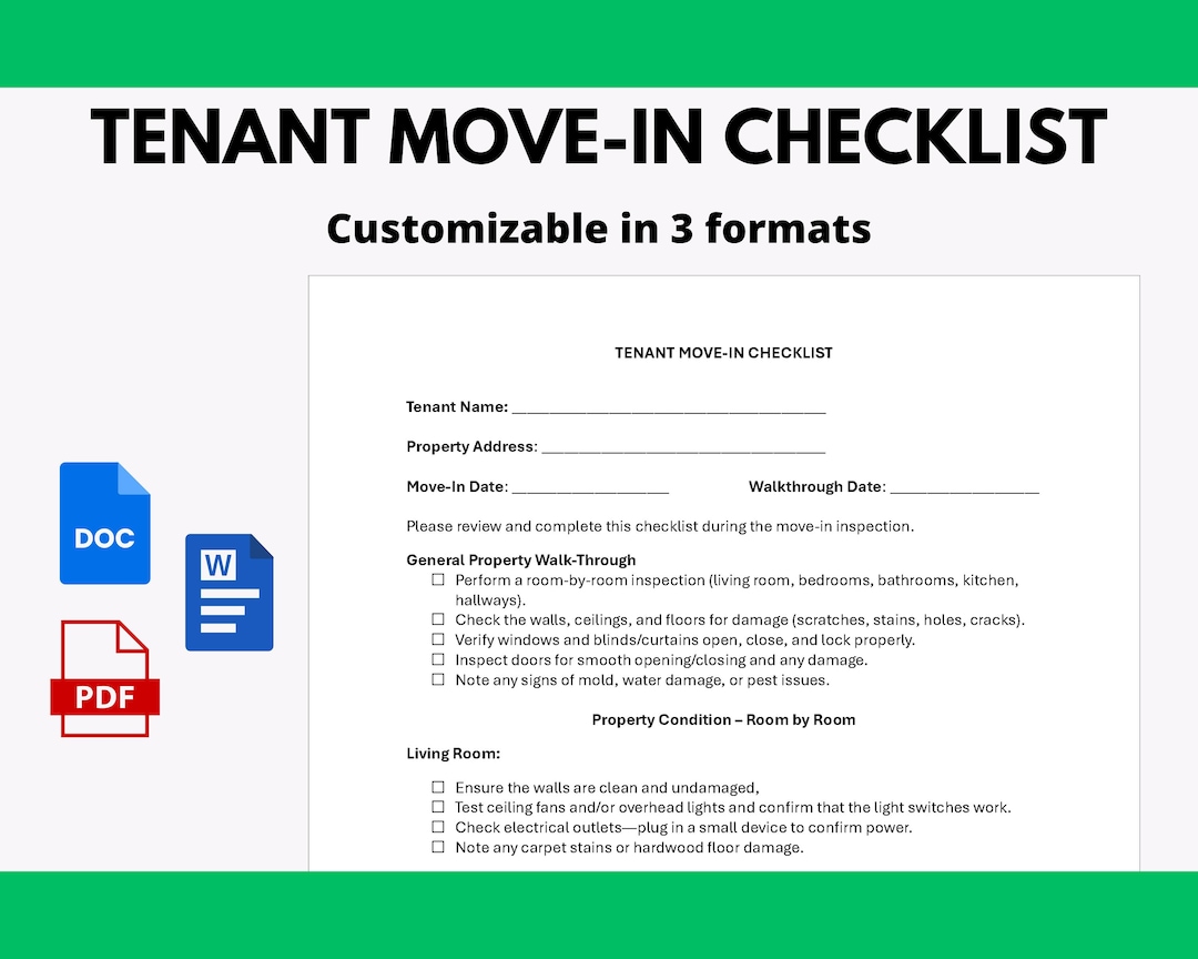 Tenant Move-in Checklist Template: Landlord Rental Inspection Form (PDF ...
