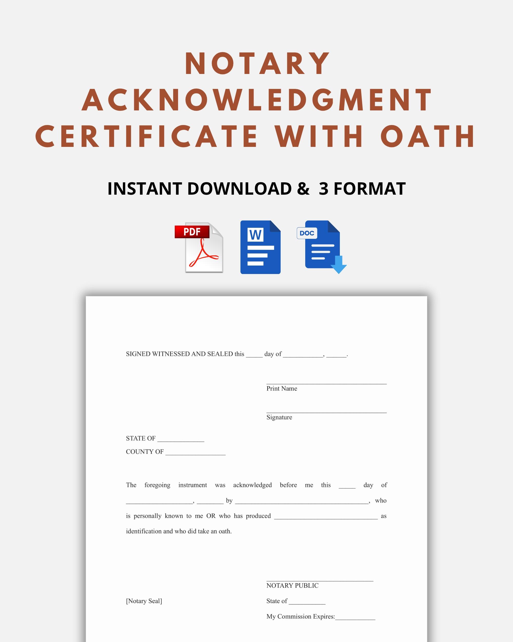 Editable Notary Acknowledgment Form | Printable Notary Certificate ...