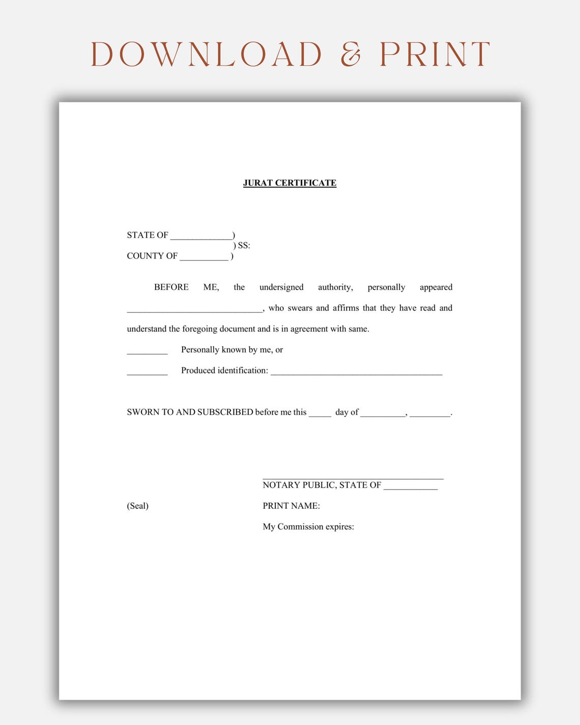 Editable Notary Jurat Form | Printable Jurat Certificate Template | PDF, Word, & Google Docs ...