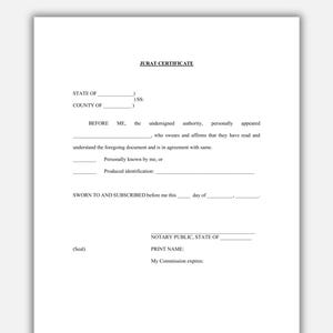 Editable Notary Jurat Form | Printable Jurat Certificate Template | PDF ...