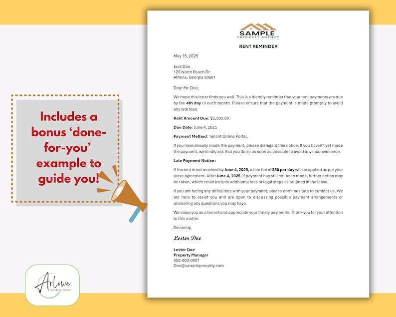 Editable Rent Reminder Letter Template: Landlord Payment Notice (word ...