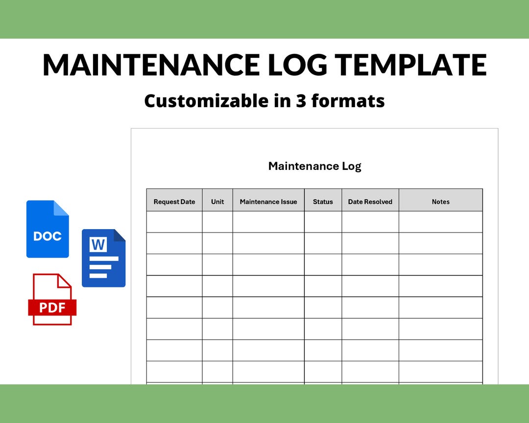 Printable Tenant Maintenance Log: Property Management Form (PDF, Word ...